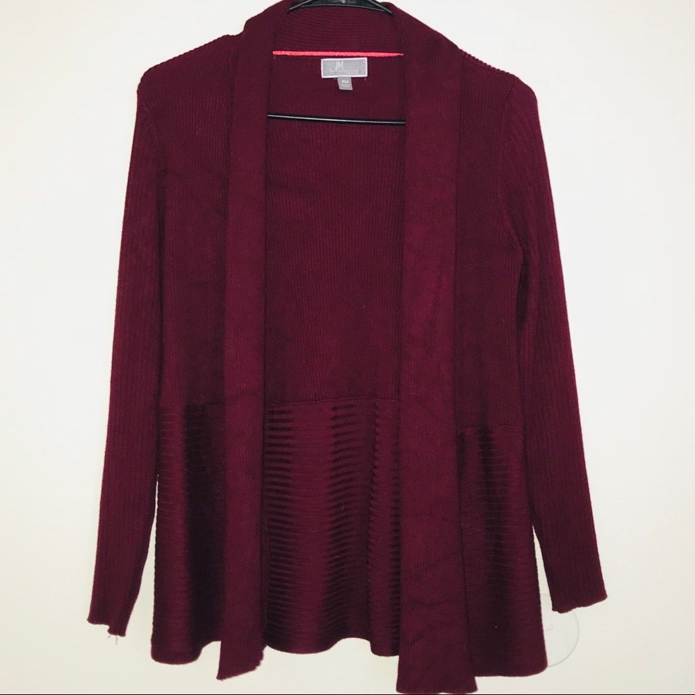 Jm Collection Maroon Ribbed Cardigan - Gem